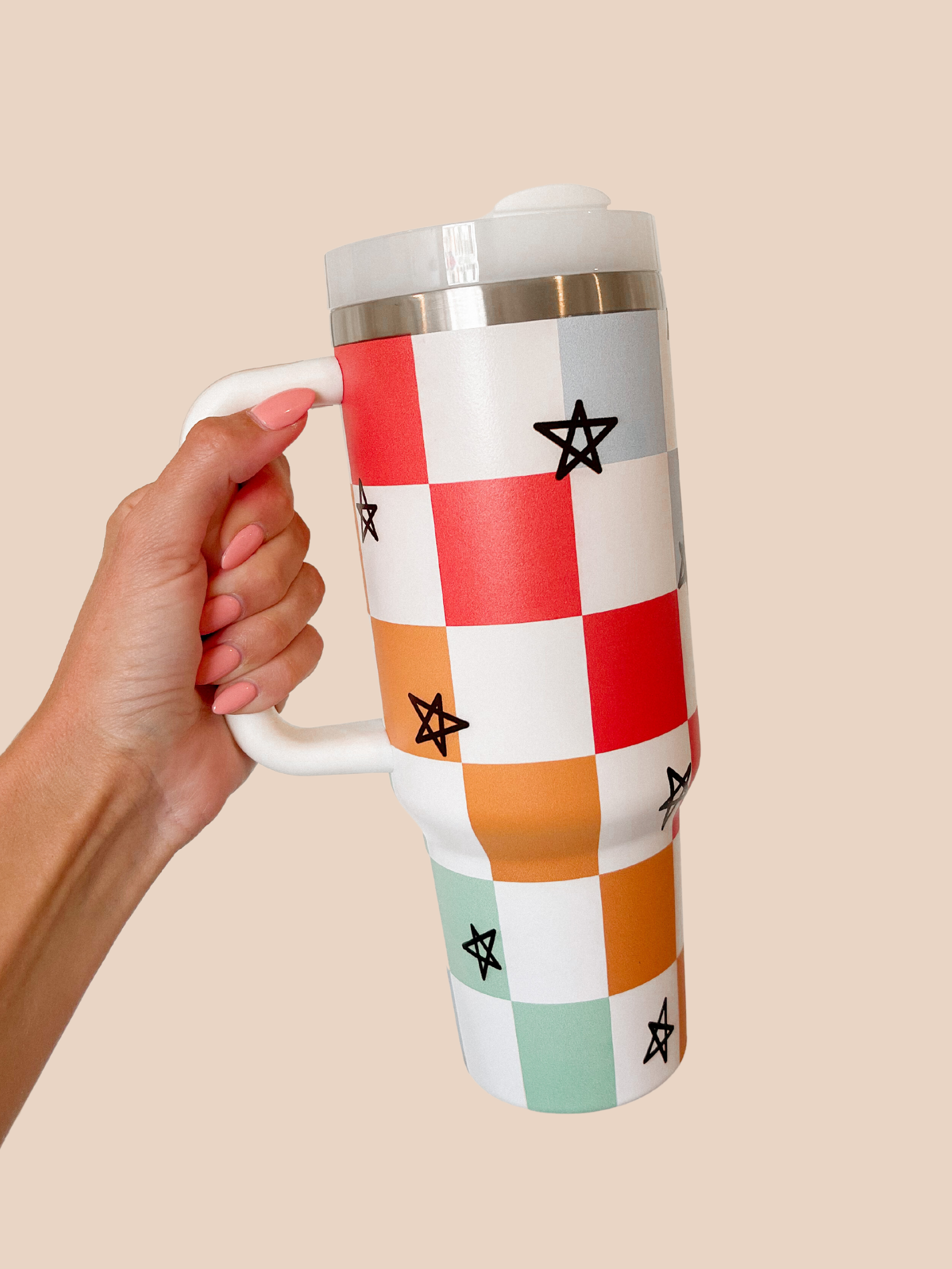 Checkerboard Stanley Tumbler Dupe, 40 oz Tumbler, 2.0 – Sisters